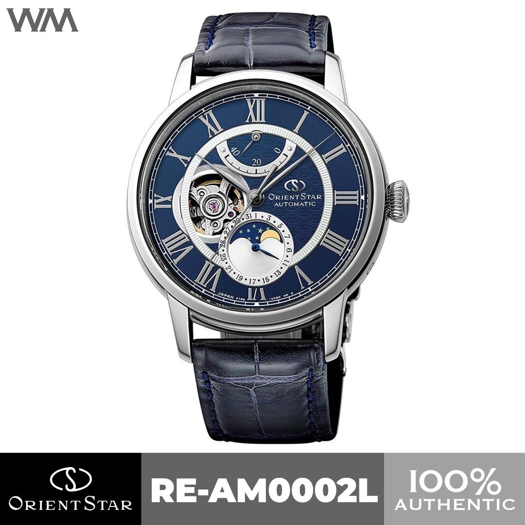 Orient Star Moon Phase Open Heart Semi Skeleton Deep Blue Dial ...