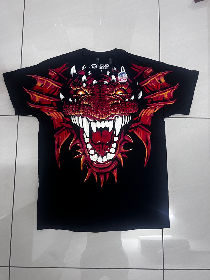 ORIGINAL LIQUID BLUE DRAGON HEAD BLACK T SHIRT, Men's Fashion ...