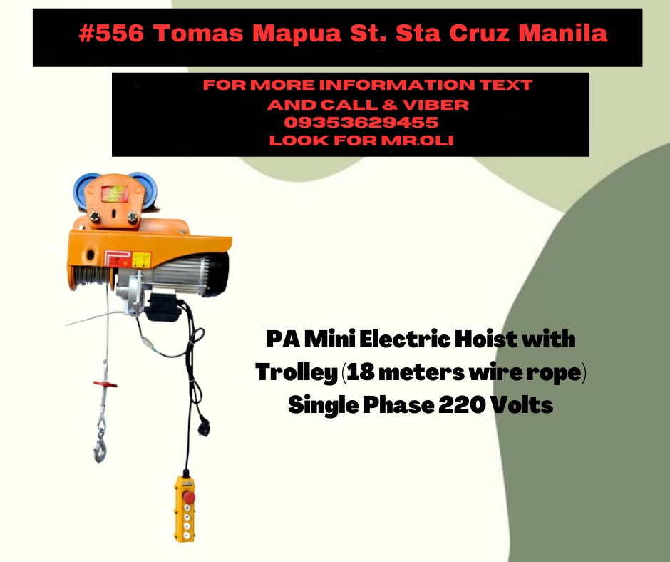 PA Mini Electric Hoist with Trolley (18 meters wire rope) Single Phase ...