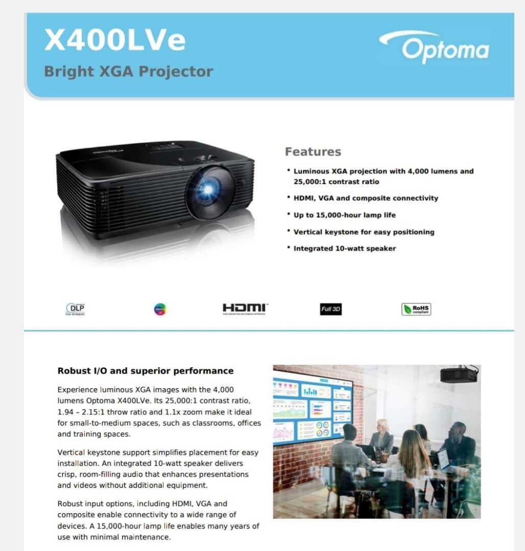 Projector Optoma X400LVe ( XGA, Bright 4000 ANSI Lumens DLP Projector ...