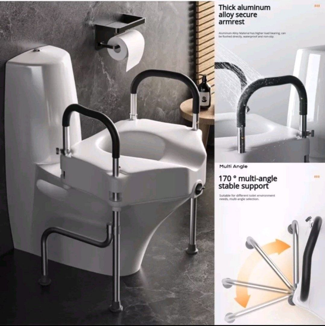 Raised Toilet Seat with 4 Leg Support Toilet Riser, Health & Nutrition ...