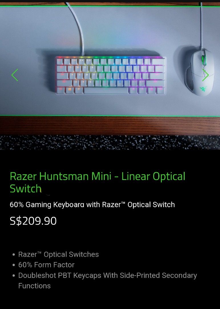 RAZER HUNTSMAN MINI Gaming Keyboard - MERCURY White Limited Version ...