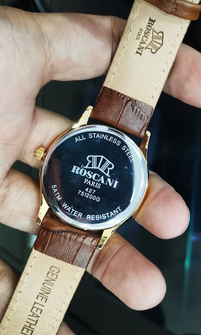 Roscani Genuine leather strap Watch Gold Colour Plated, Men's Fashion ...