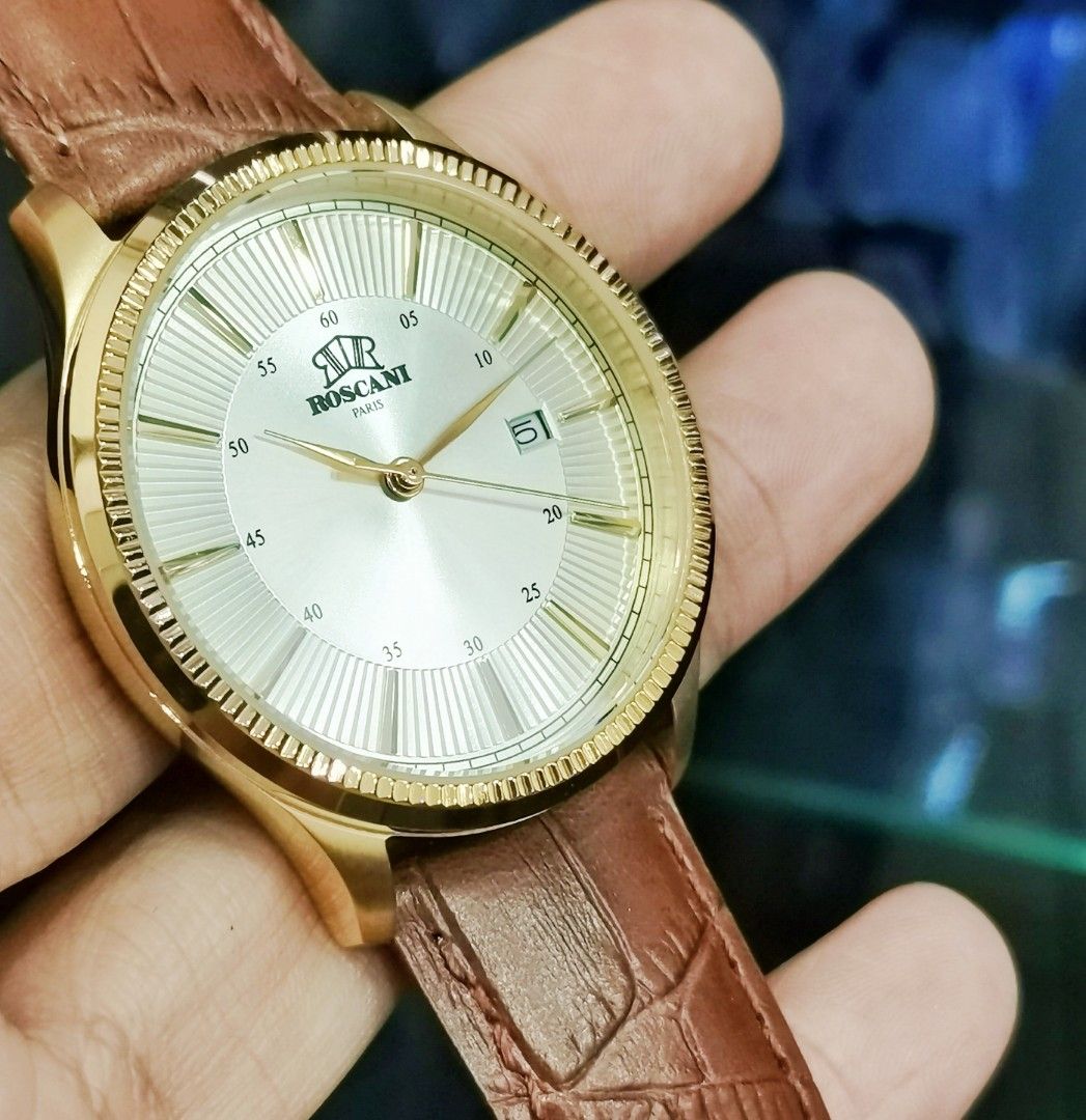 Roscani Genuine leather strap Watch Gold Colour Plated, Men's Fashion ...