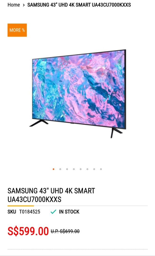 SAMSUNG CU7000 43" Crystal UHD, TV & Home Appliances, TV ...