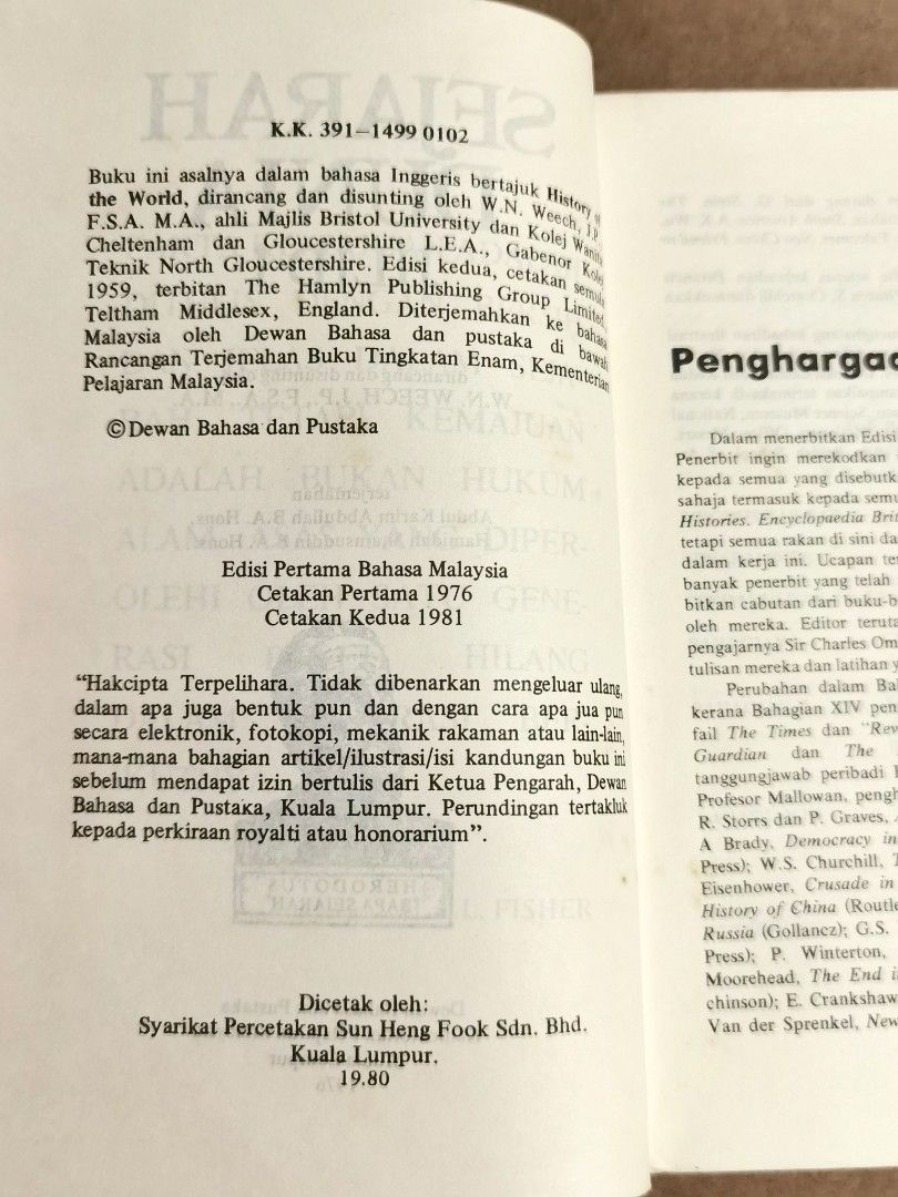 Sejarah Dunia Jilid 1 Buku W N Weech Abdul Karim Abdullah Dewan Bahasa ...