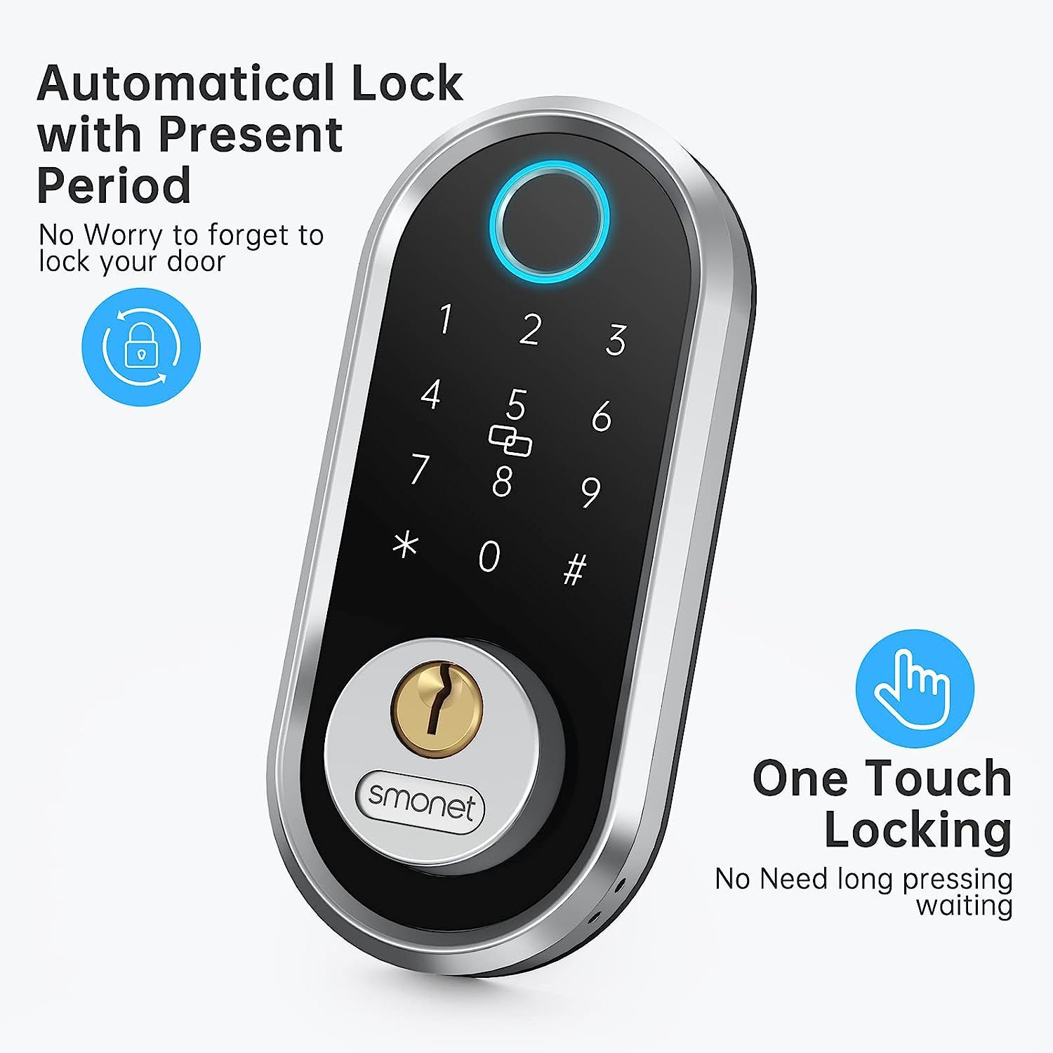 Smart Deadbolt, SMONET Fingerprint Electronic Deadbolt Door Lock with ...