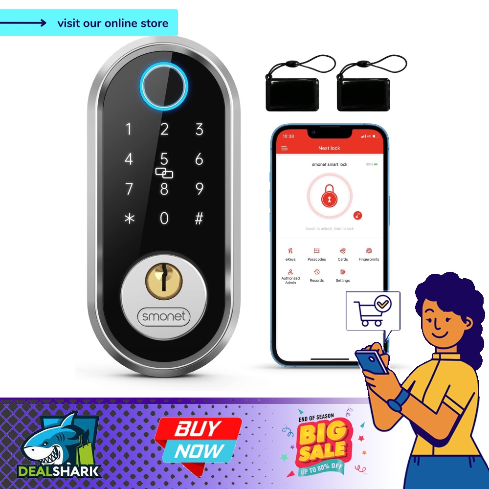 Smart Deadbolt, SMONET Fingerprint Electronic Deadbolt Door Lock with ...