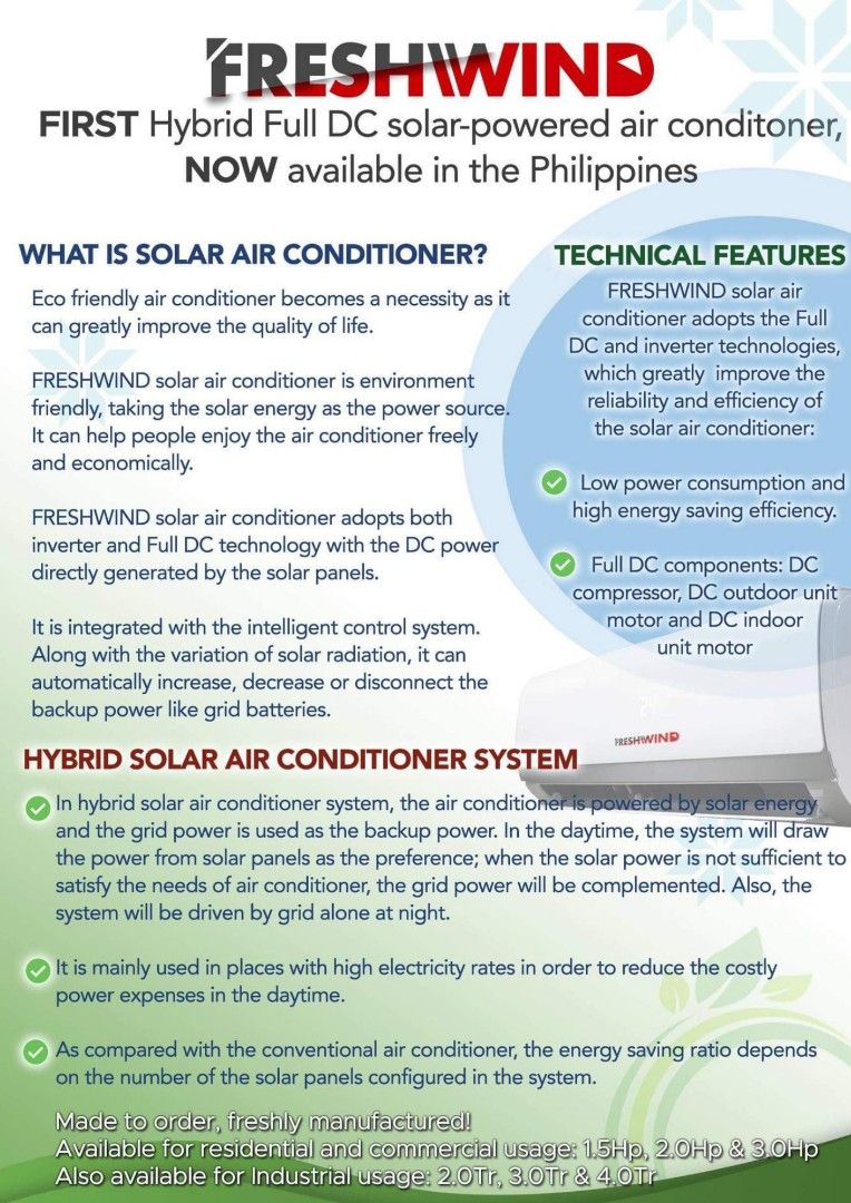 SOLAR AIRCON 2.0 HP, TV & Home Appliances, Air Conditioning and Heating ...