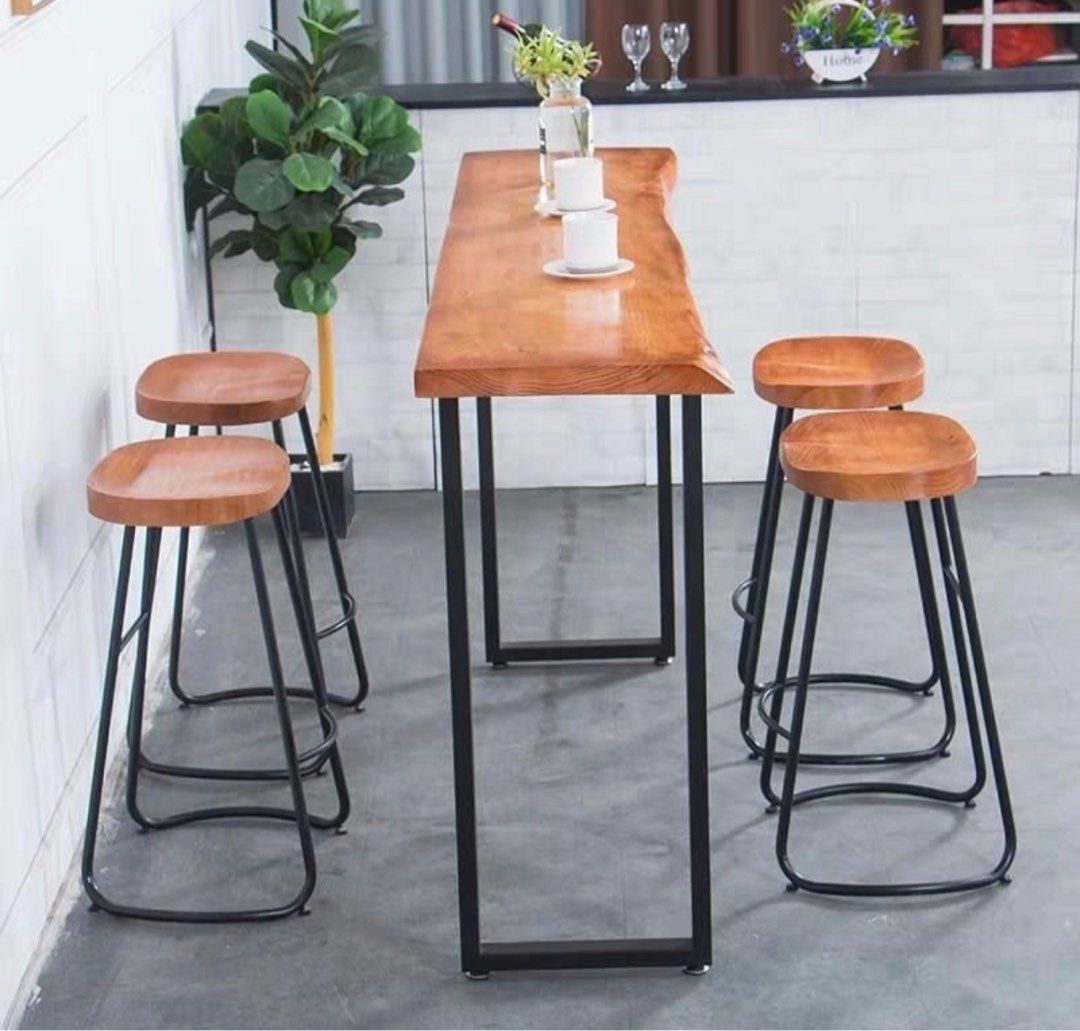 TYLER Rustic Wooden Bar Table & Stool, Furniture & Home Living ...