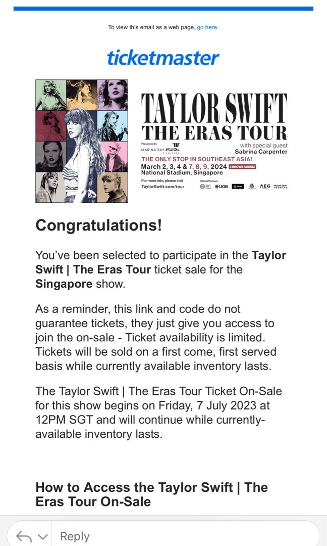 Taylor swift access code, Tickets & Vouchers, Event Tickets on Carousell