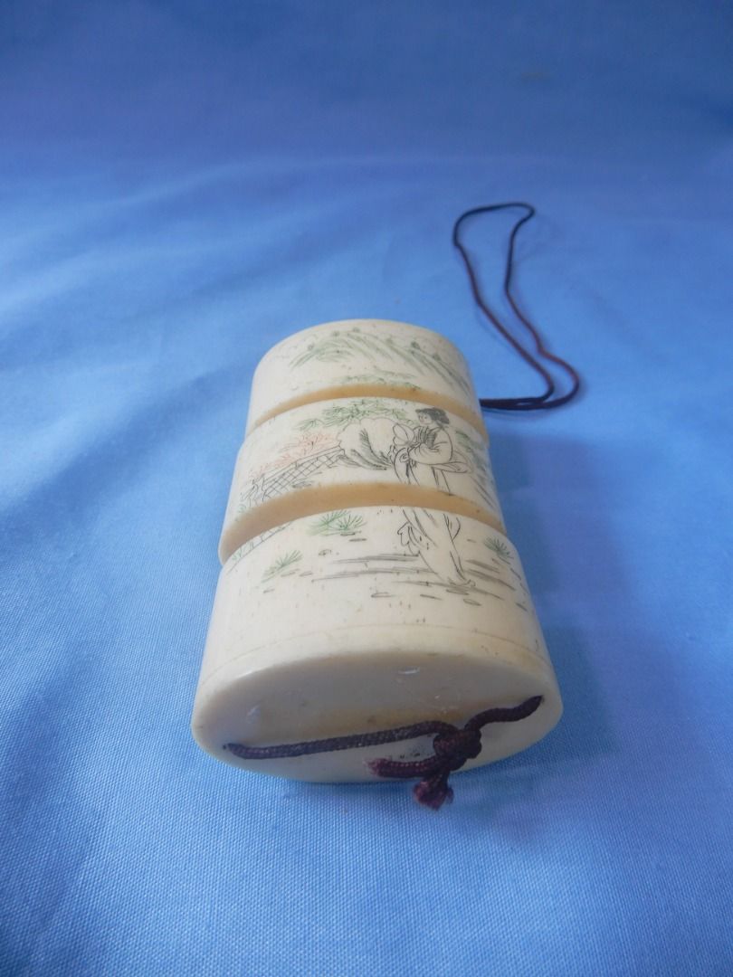 Vintage faux ivory resin netsuke Inro landscape hand carving circa mid ...