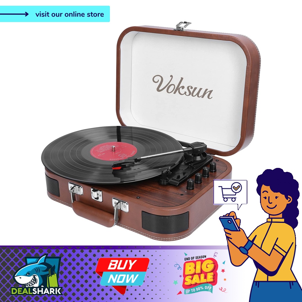 Voksun Record Player, Bluetooth Turntable with Built-in Speakers, 3 ...