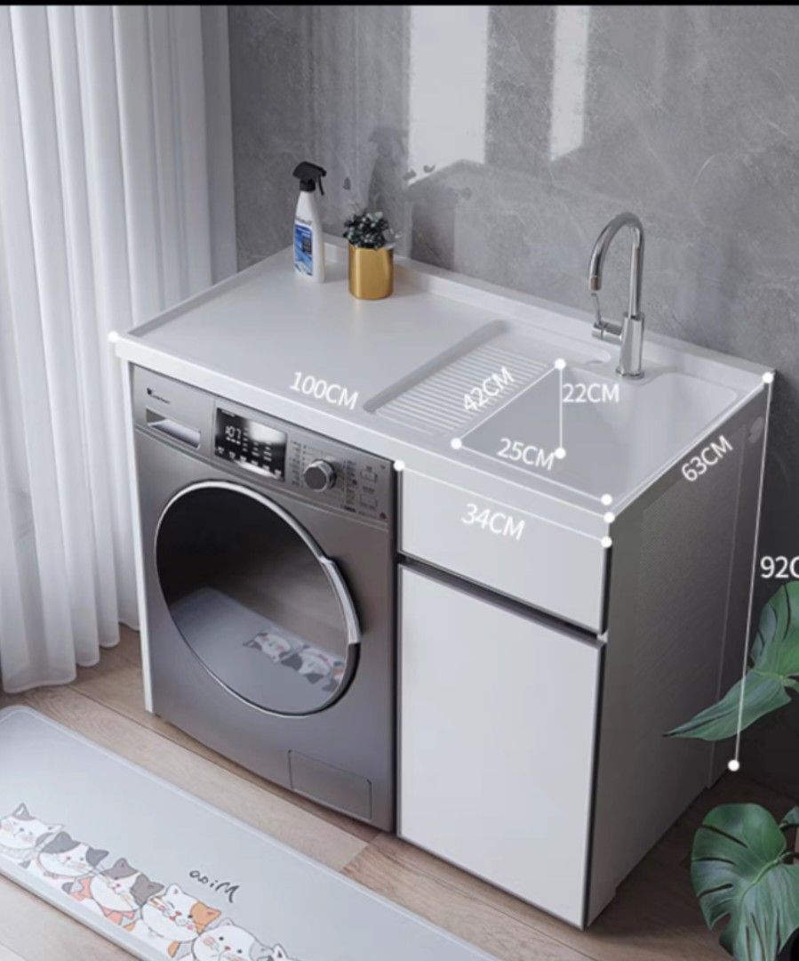 Washing machine cabinet with sink 100cm, Furniture & Home Living ...
