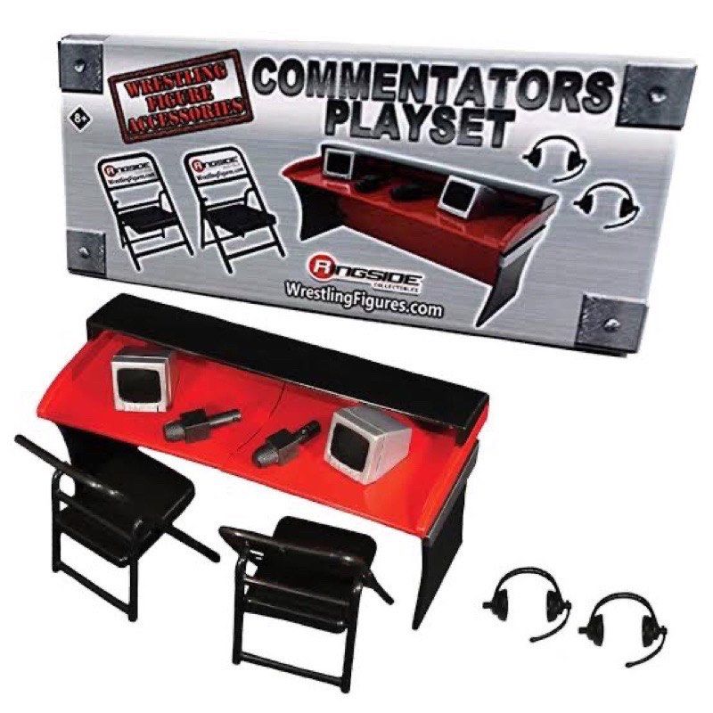 Wrestling Figure WWE AEW Commentators Playset Red Blue Silver on Carousell