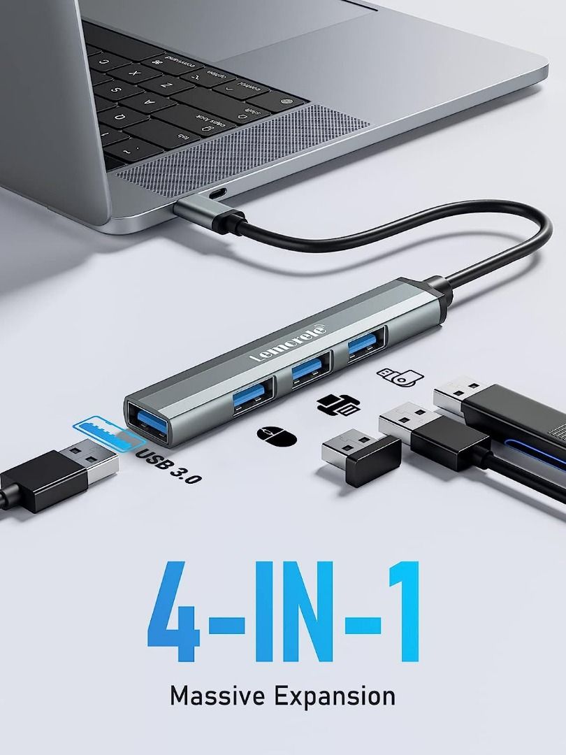 2244) LEMORELE USB C HUB 4 PORT USB 3.0*1 HUB, 2.0*3 HUB SPLITTER FOR ...