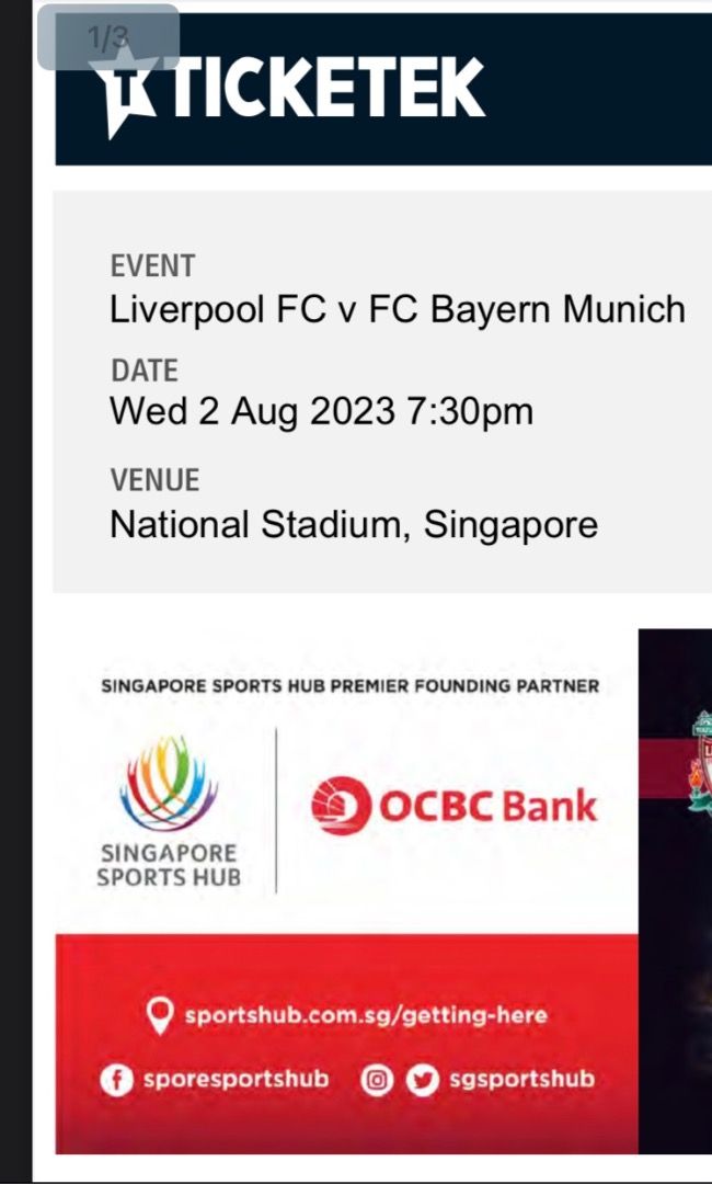 2 Platinum tickets to Liverpool vs Bayern Match at National Stadium, Tickets & Vouchers, Event ...
