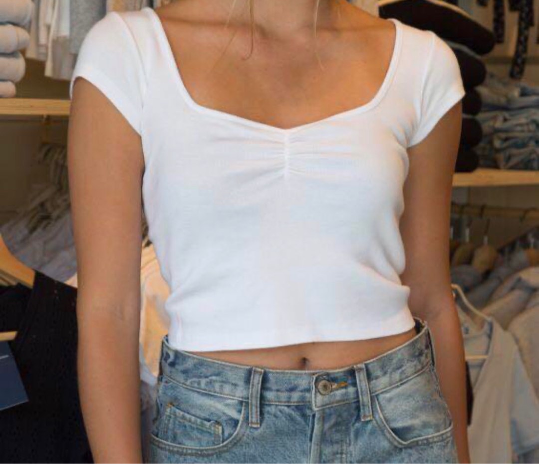 brandy melville white mabel top, Women's Fashion, Tops, Shirts on Carousell