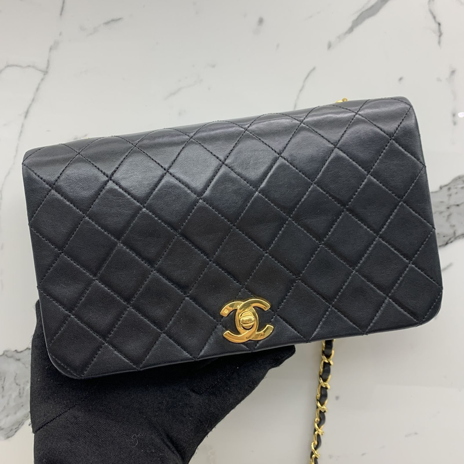 CHANEL LAMBSKIN BLACK MATELASSE FULLFLAP CHAIN SHOULDER W/CARD NO.1 ...