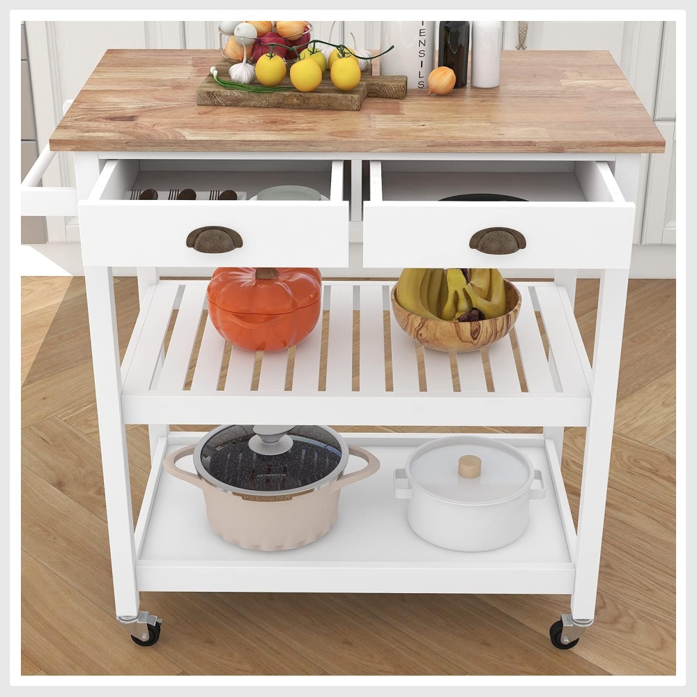 ChooChoo Rolling Kitchen Cart, Portable Kitchen Island Wood Top Kitchen ...