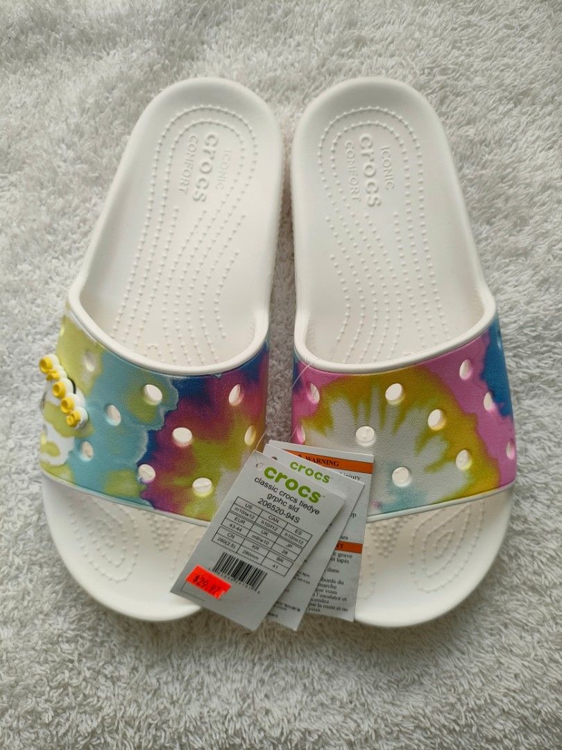CROCS Classic Tie Dye Multi Color Slides, Men's Fashion, Footwear ...
