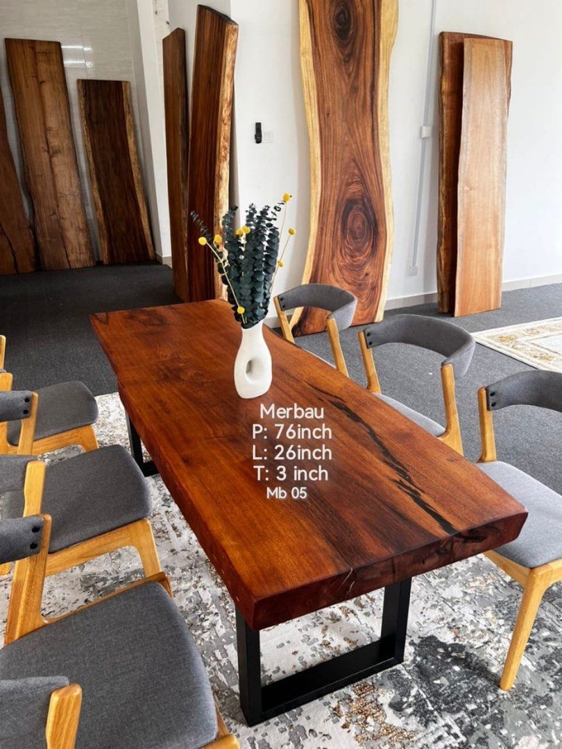 Dining table merbau wood slab, Furniture & Home Living, Furniture ...