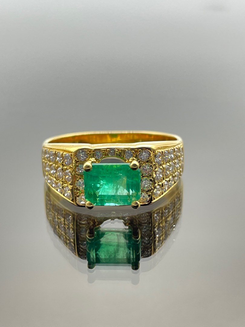 Emerald Colombia & Diamond Ring 18k Yellow Gold (cert), Women's Fashion ...
