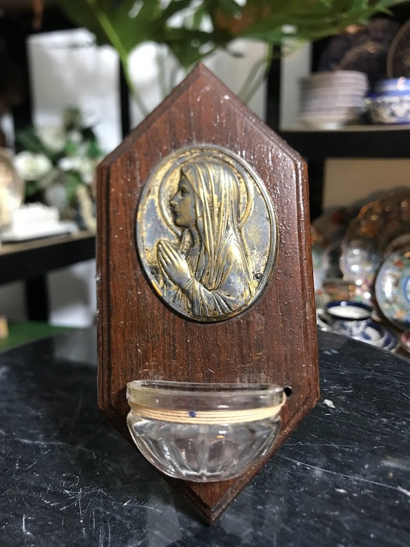 French Vintage Benetier - Virgin Mary Medallion on Holy Water Font ...