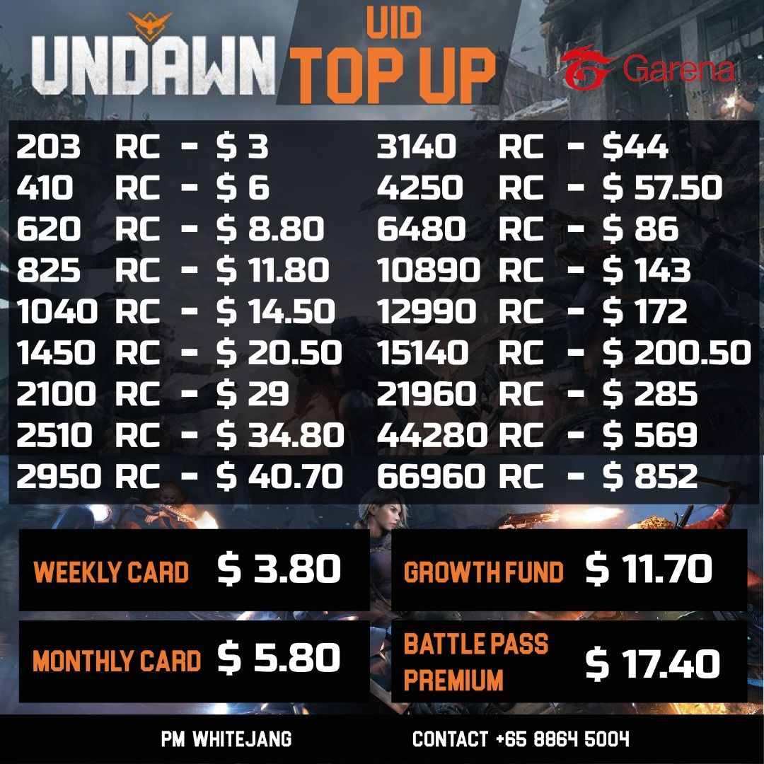 Garena Undawn RC Top Up, Video Gaming, Gaming Accessories, In-Game ...