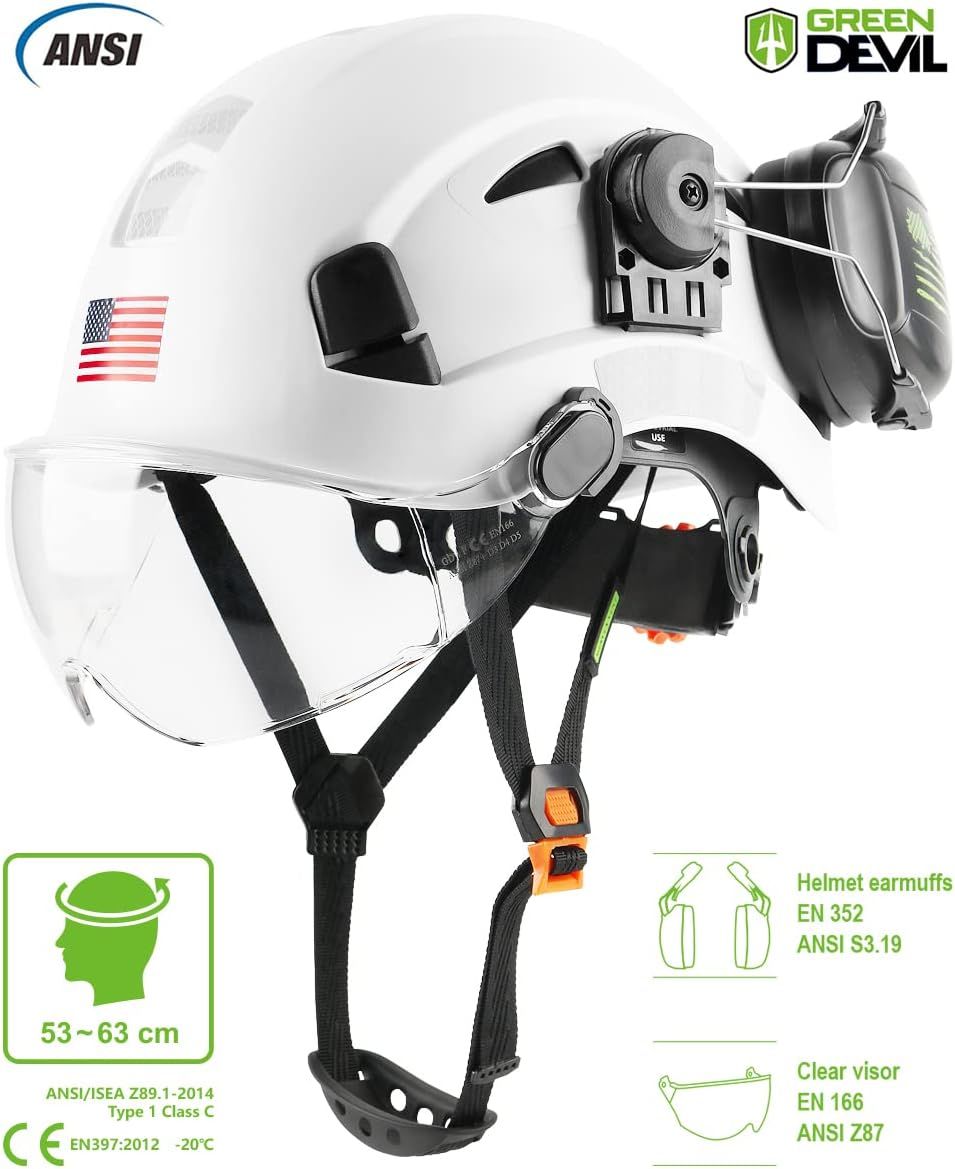 GREEN Safety Helmet Hard Hat Adjustable Lightweight Vented ABS Work ...