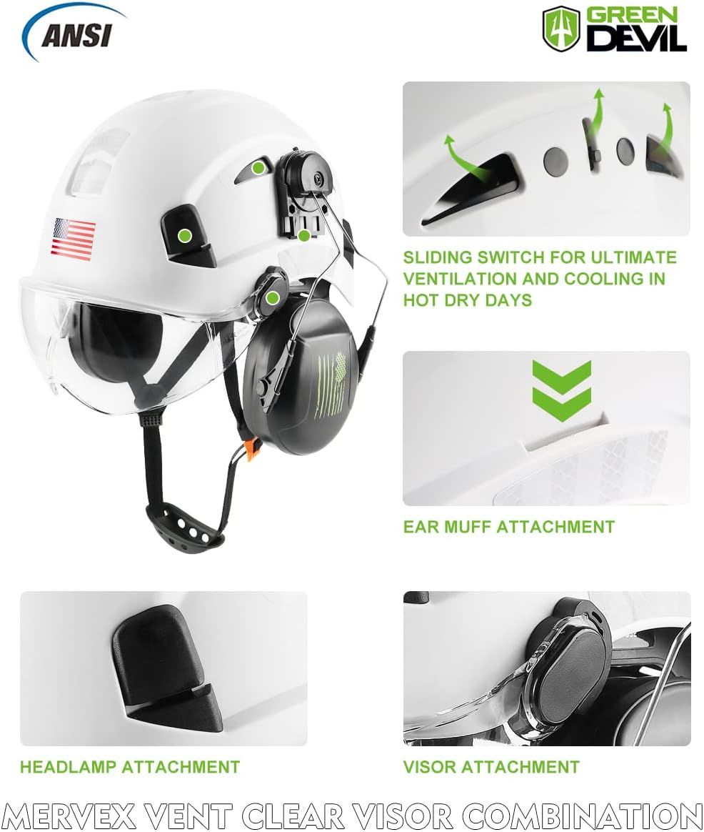 GREEN Safety Helmet Hard Hat Adjustable Lightweight Vented ABS Work Helmet for Men and Women 6 ...