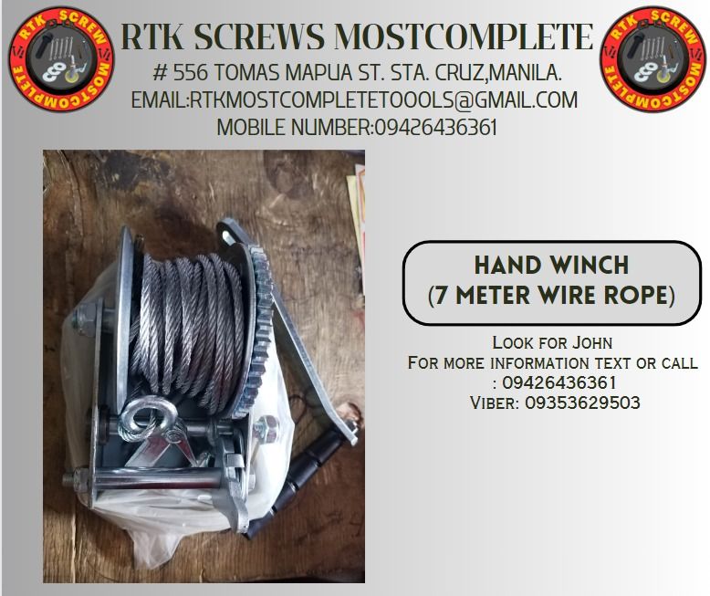 Hand Winch (7 meter wire rope), Commercial & Industrial, Construction ...