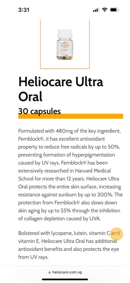Heliocare Ultra oral sunblock 30 capsules, Beauty & Personal Care, Face ...