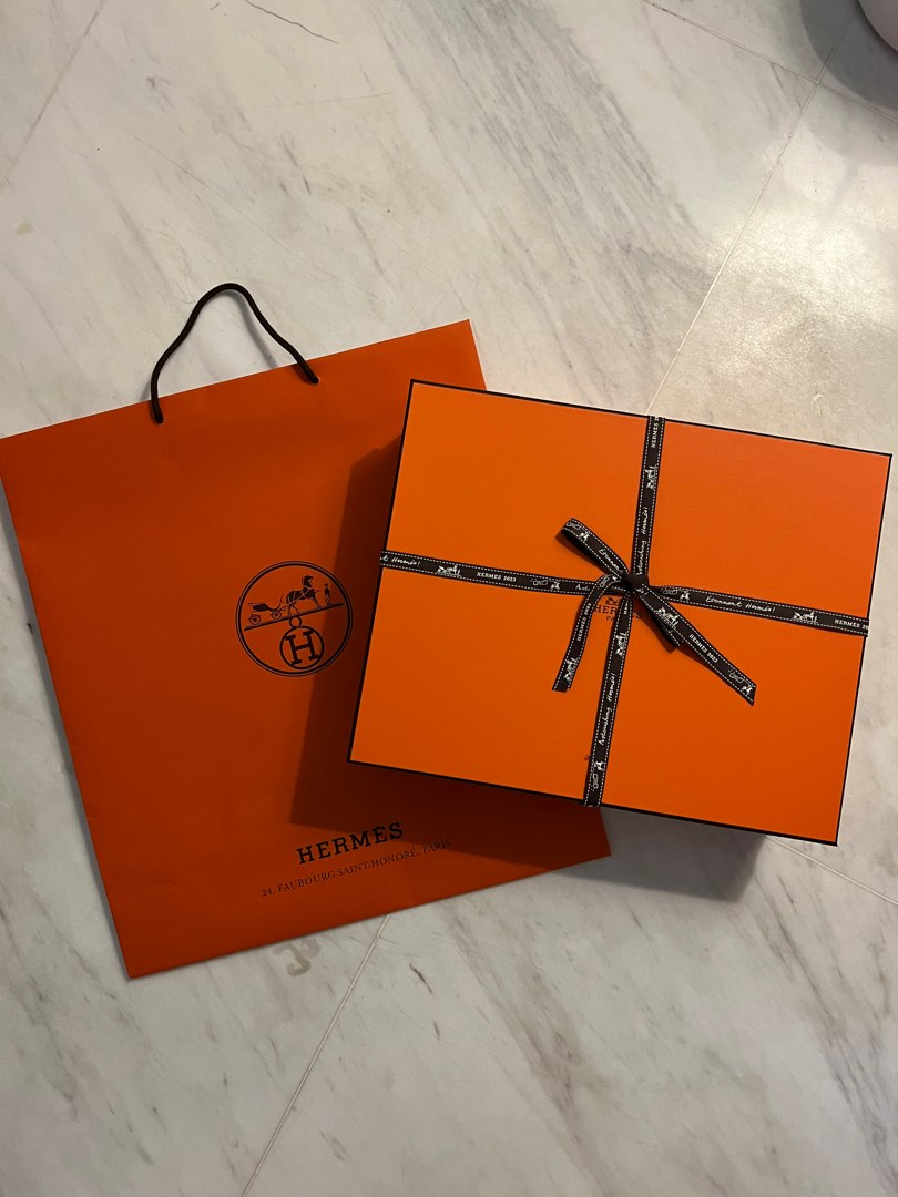 Hermes box with ribbon and paper box, Luxury, Accessories on Carousell