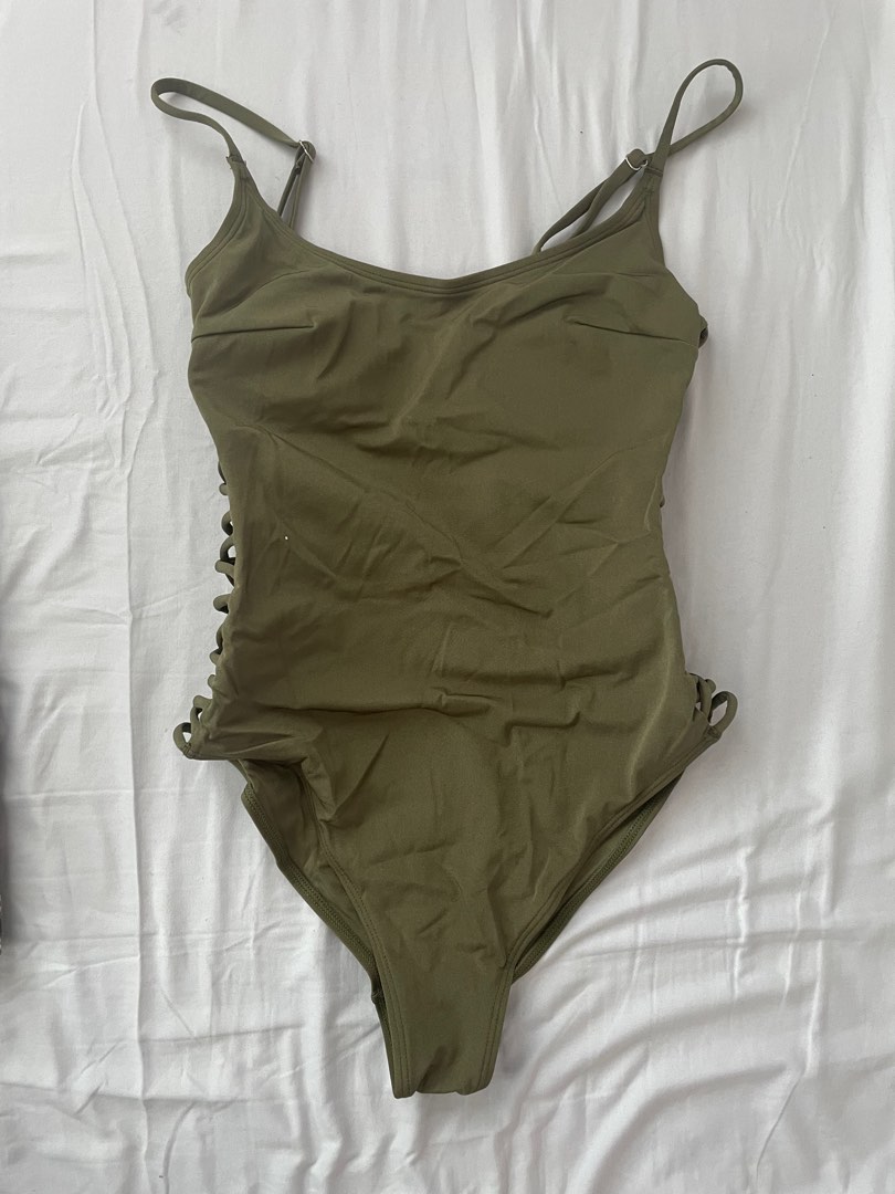 H&M Olive green low back green swimsuit, Women's Fashion, Swimwear ...