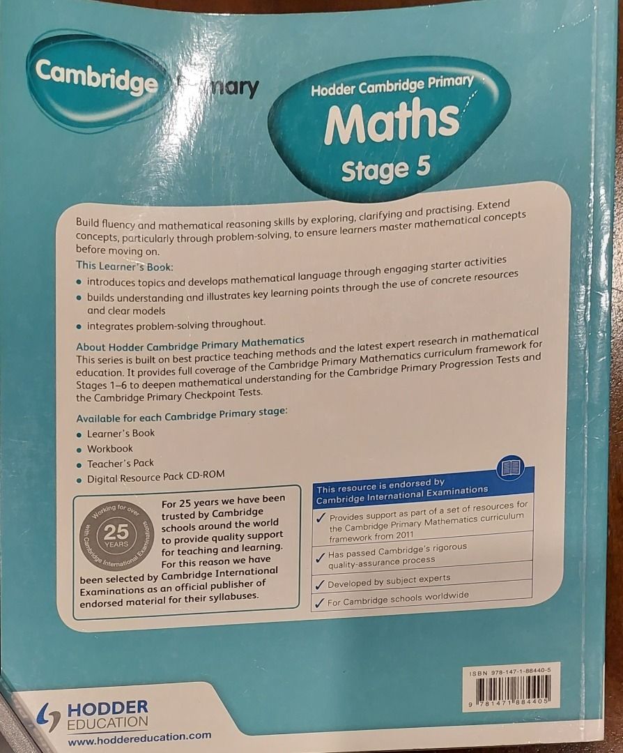 Hodder Cambridge Primary Stage 5 Math's Learner's Book, Hobbies & Toys, Books & Magazines ...