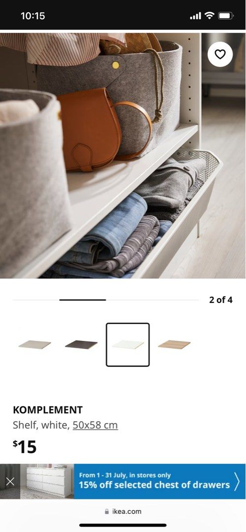 Ikea PAX Komplement Wooden White Self 50cm, Furniture & Home Living, Furniture, Shelves ...