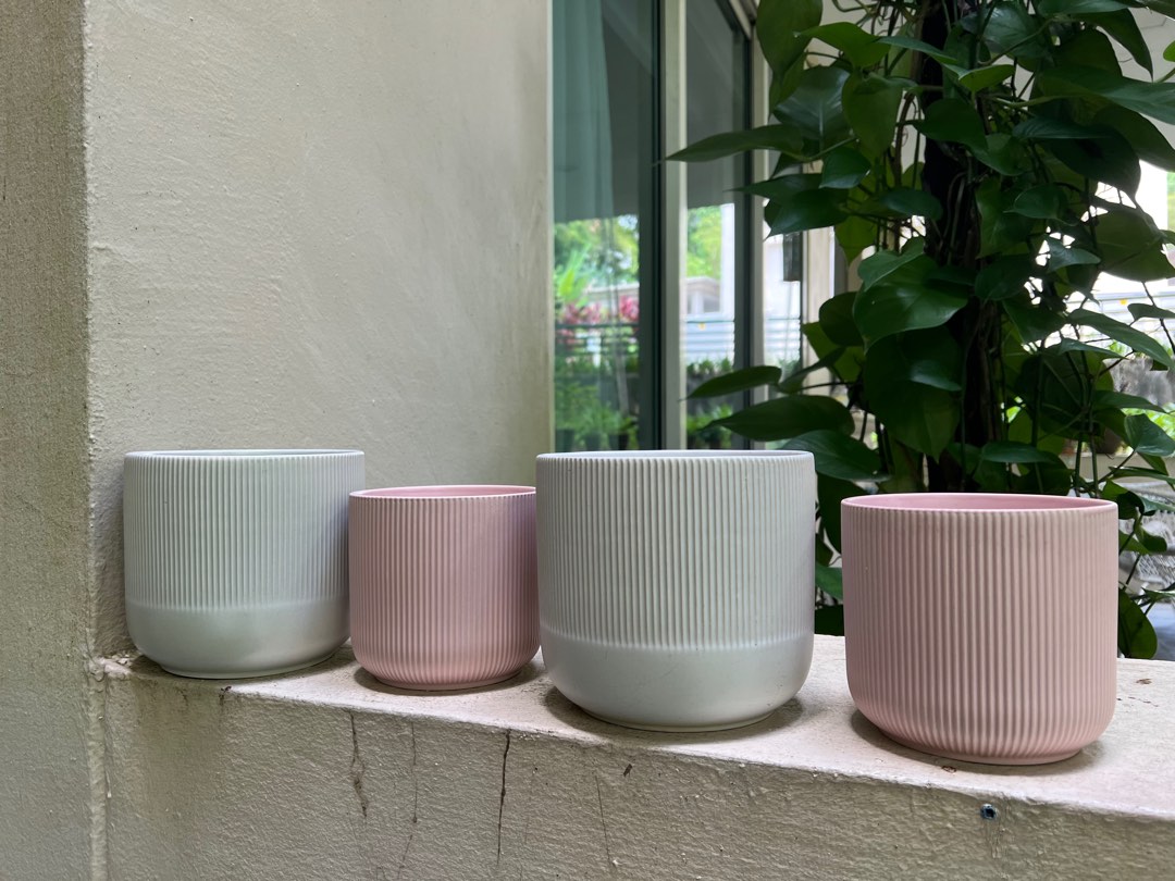 Indoor plant pots pink/ grey, Furniture & Home Living, Gardening, Pots ...