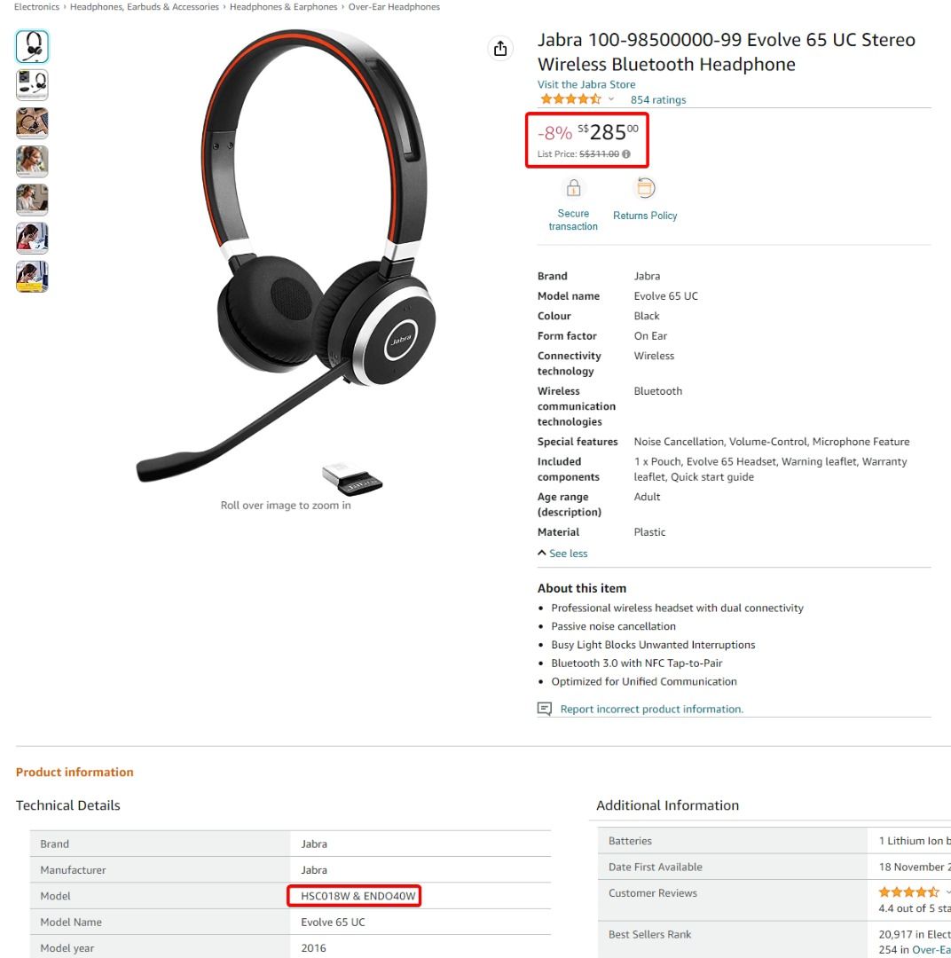 Jabra Evolve 65 HSC018W & ENDO40W negotiable, Audio, Headphones ...