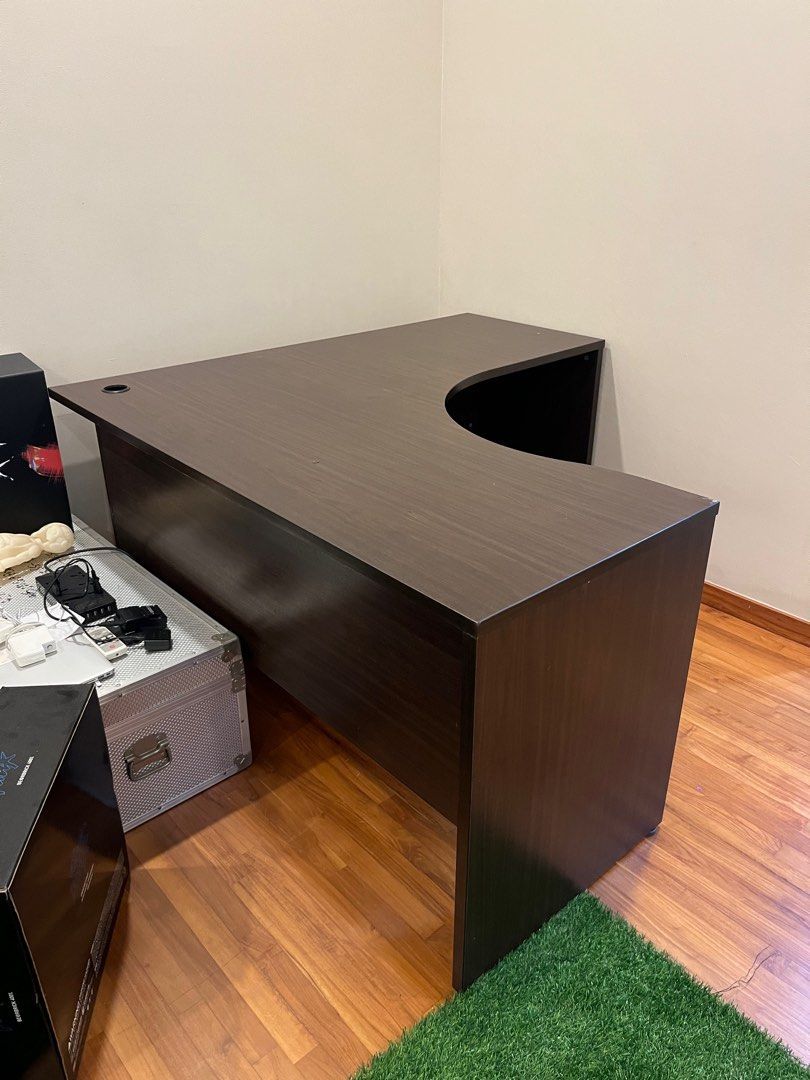 L Shaped Wooden Study Table Dark Mahogany, Furniture & Home Living ...