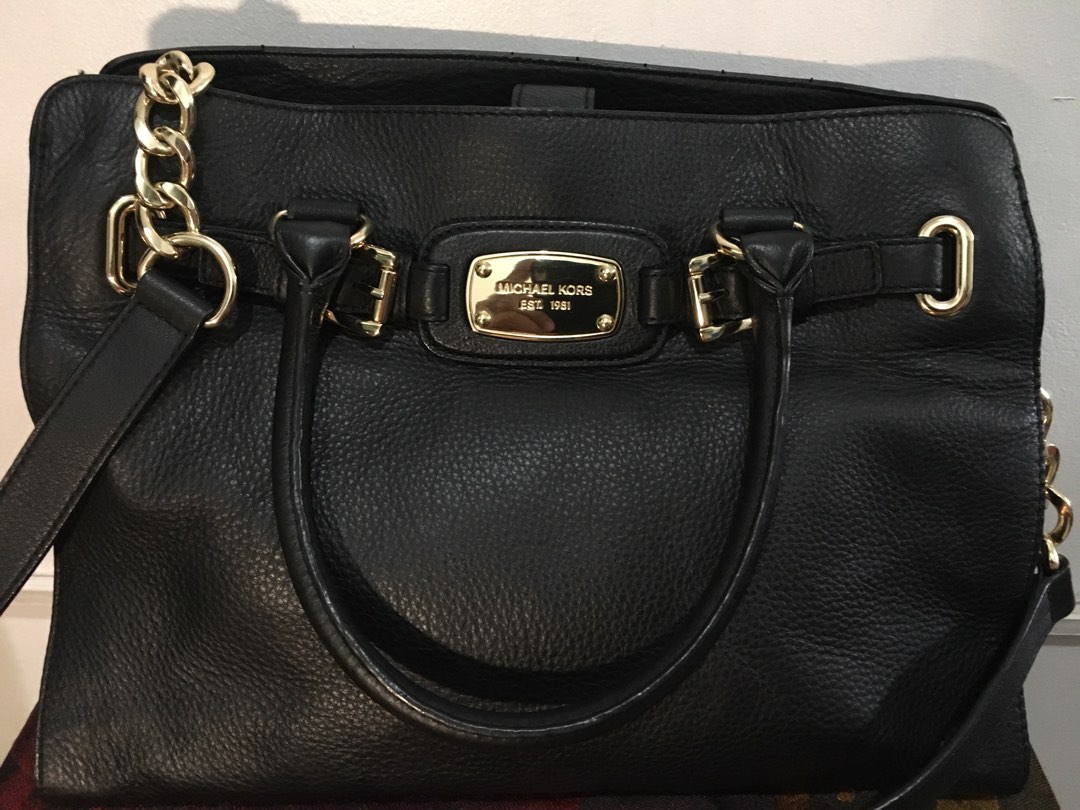 MK Hamilton 2 Way Black Leather Bag, Luxury, Bags & Wallets on Carousell