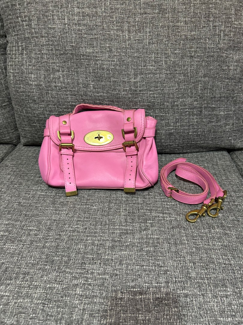 MULBERRY Mini Alexa Pink Leather Crossbody Sling Two-way Bag, Luxury ...