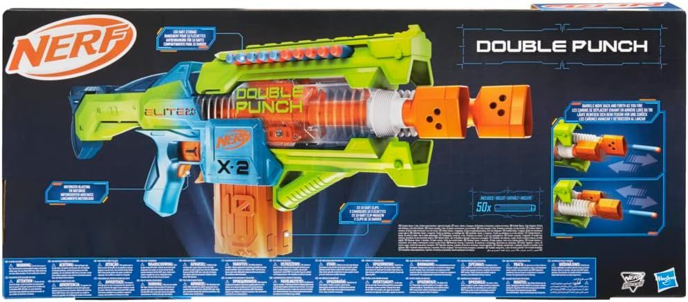 Nerf Elite 2.0 Double Punch Motorized Dart Blaster, Rapid Alternating ...