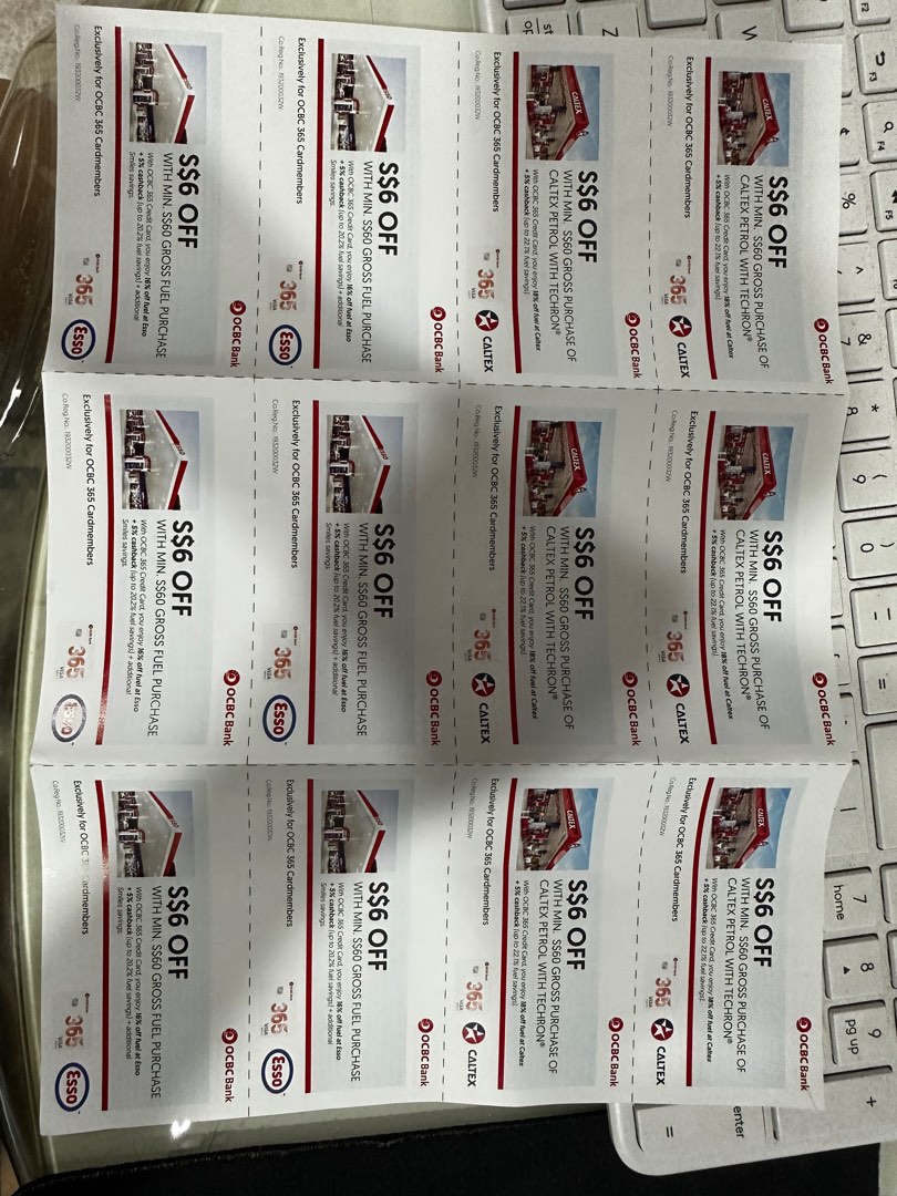 6 piece OCBC fuel voucher, Tickets & Vouchers, Vouchers on Carousell