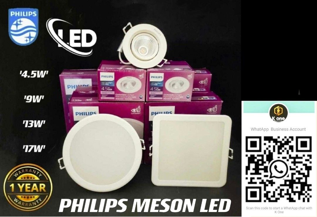 Philips 13W LED Downlight (Square), Furniture & Home Living, Lighting ...
