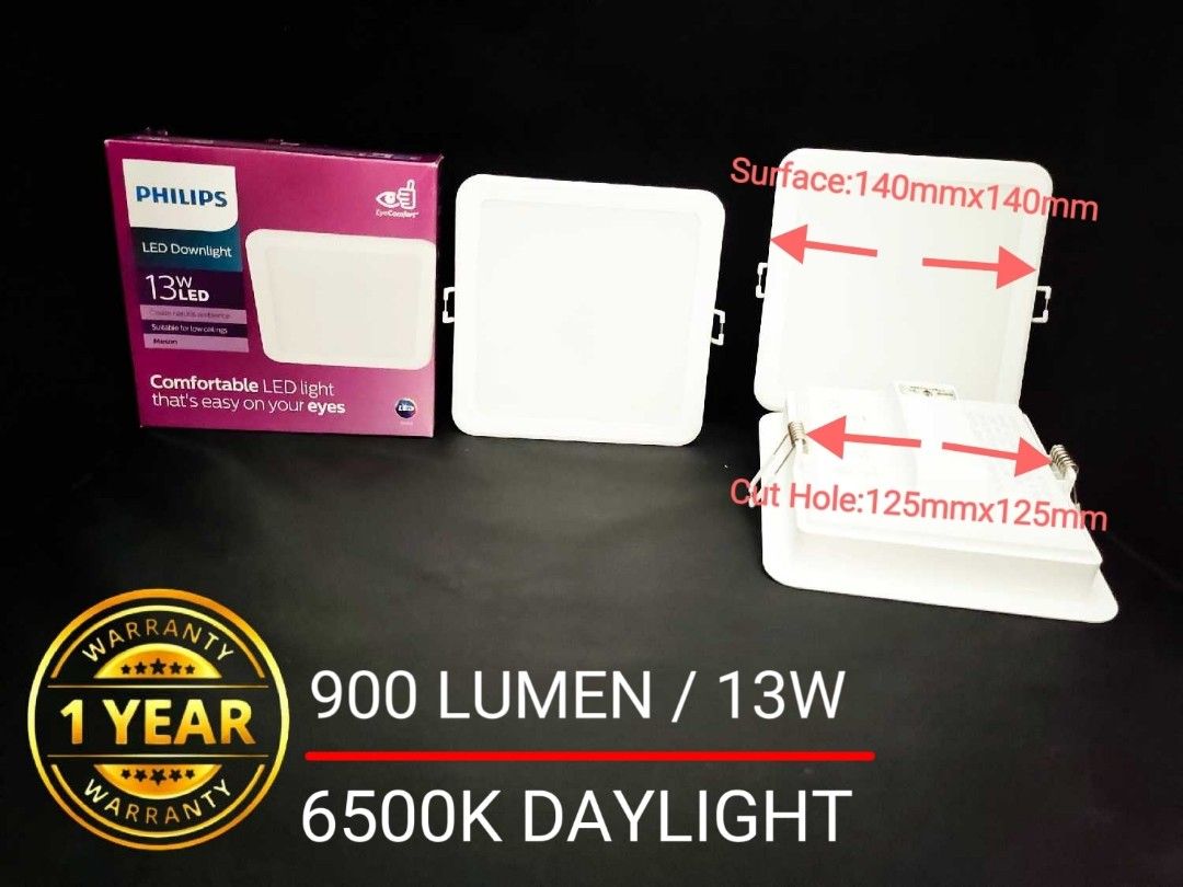 Philips 13W LED Downlight (Square), Furniture & Home Living, Lighting ...