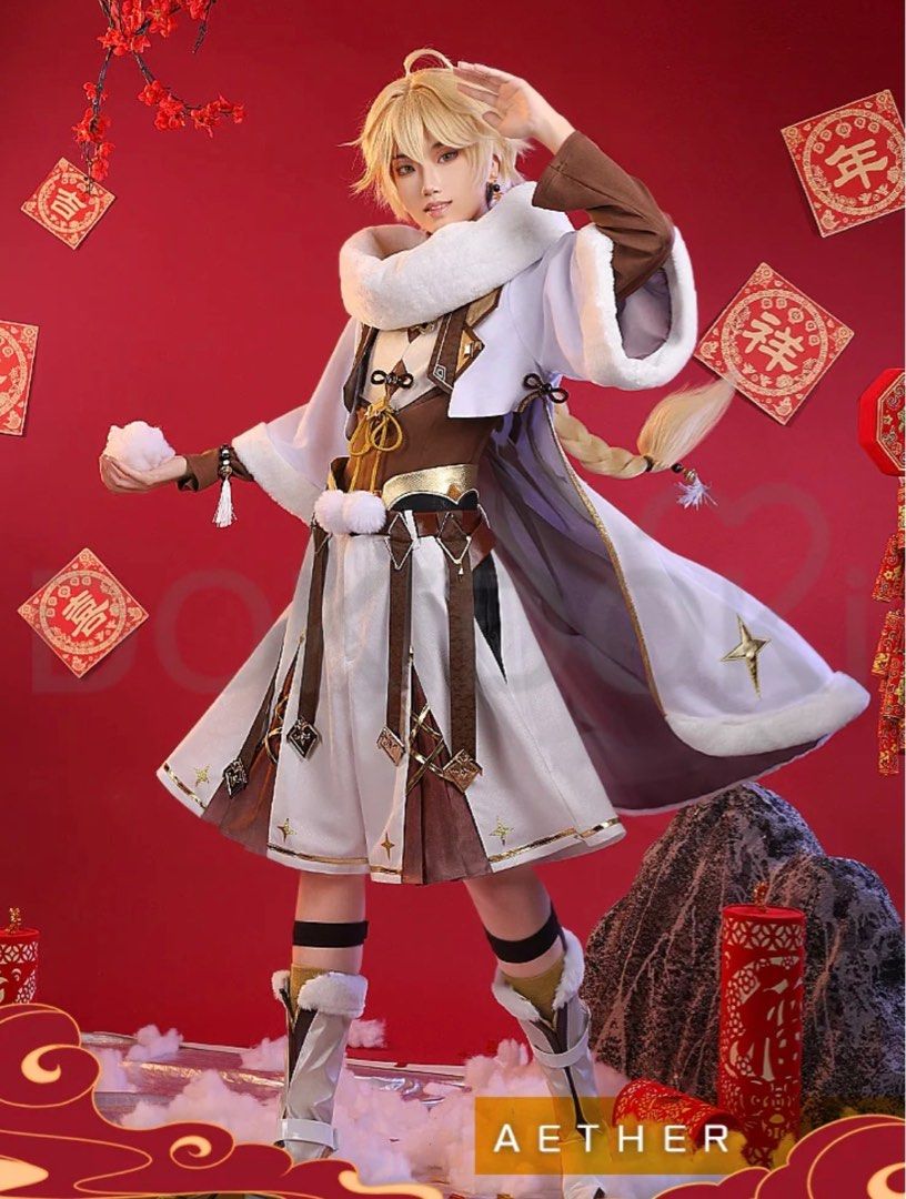 [PO] Aether Traveler Sora Cosplay Costume Kong New Year Genshin Impact, Hobbies & Toys ...