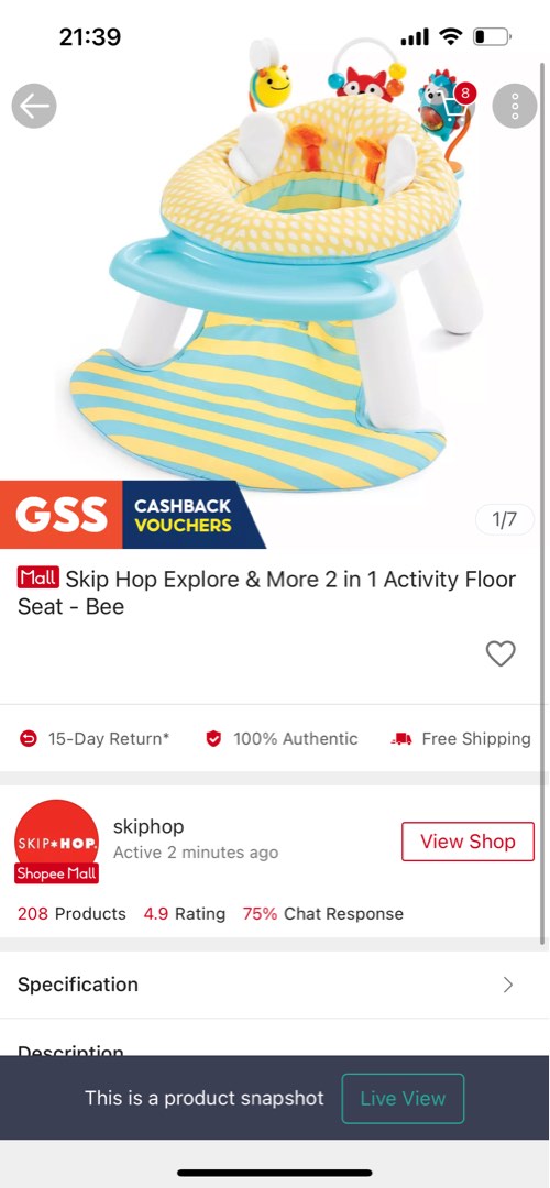Pre-loved skip hop 2 in 1 activity chair in Bee design., Babies & Kids ...