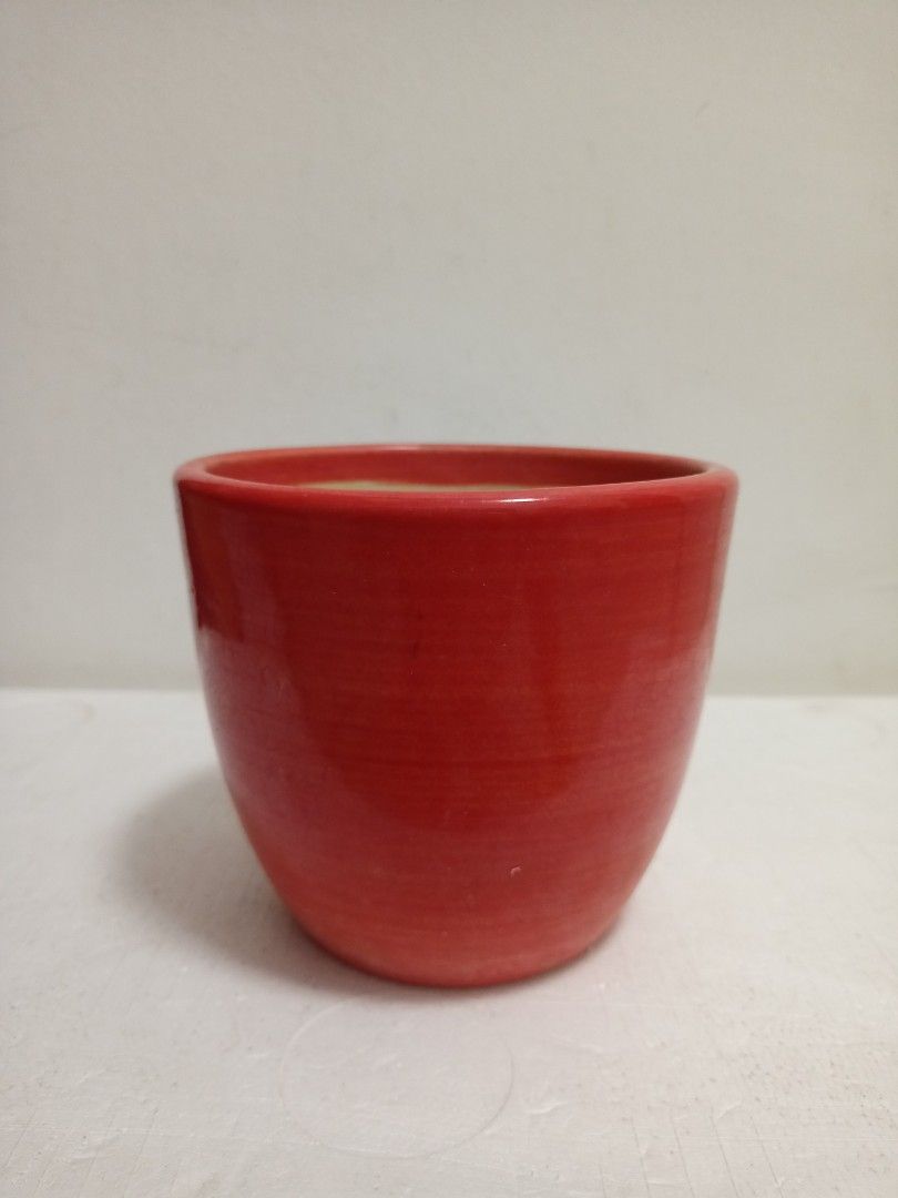 Red ceramic pot with drainage hole, Furniture & Home Living, Gardening ...
