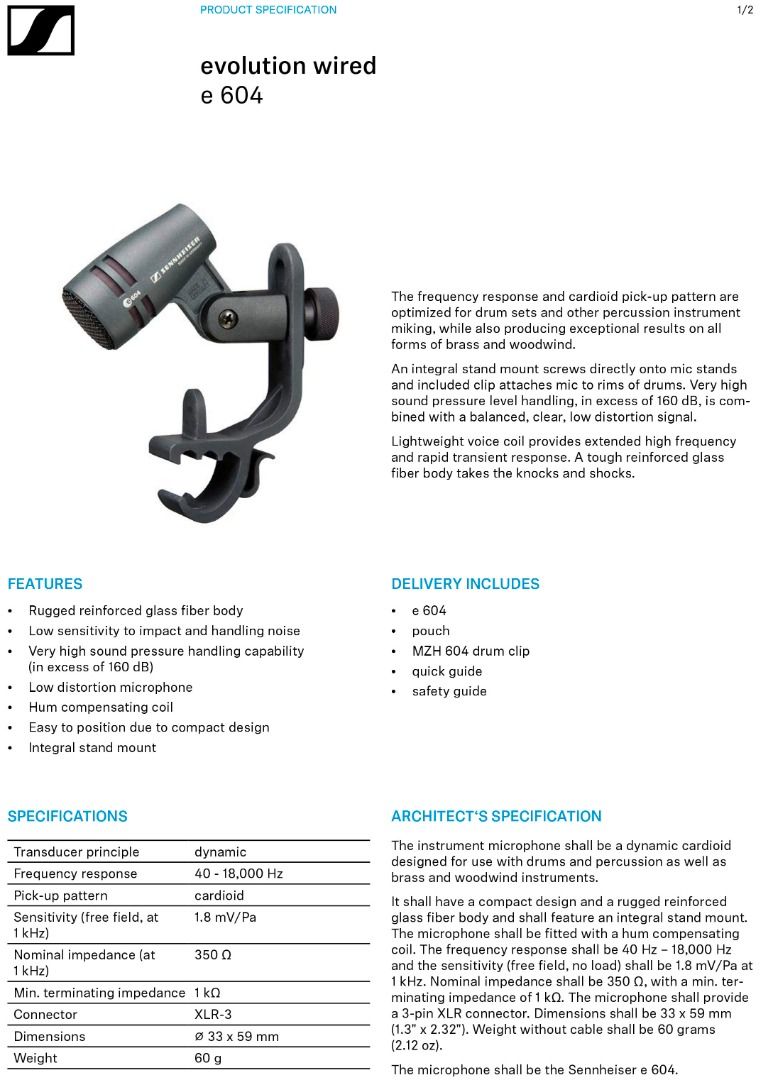 sennheiser e604 specs